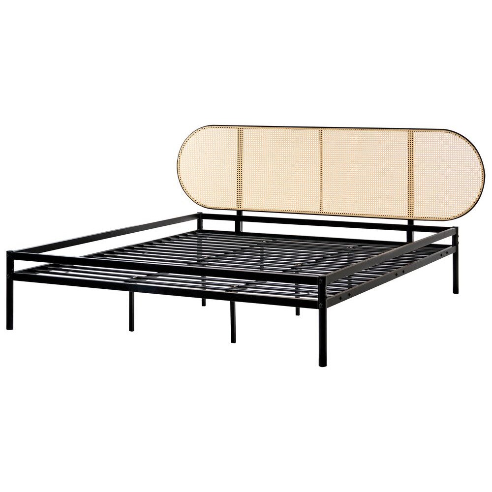 Pat cu lamele Ratan sintetic Boulin 180 x 200 cm Negru - eMAG.ro