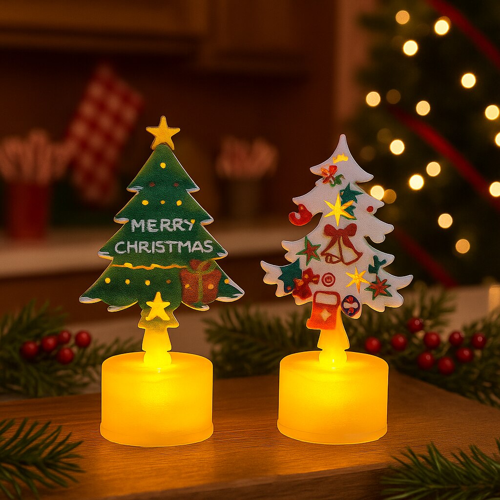 Set 2 decoratiuni luminoase LED, Forma de Bradut, Baterii incluse ...