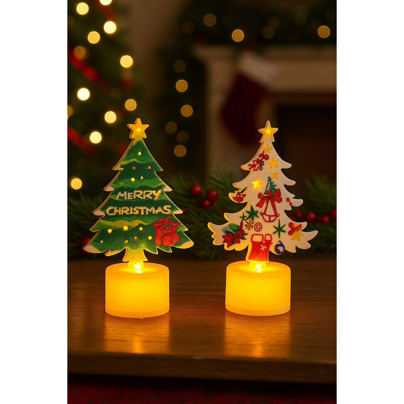 Set 2 decoratiuni luminoase LED, Forma de Bradut, Baterii incluse ...