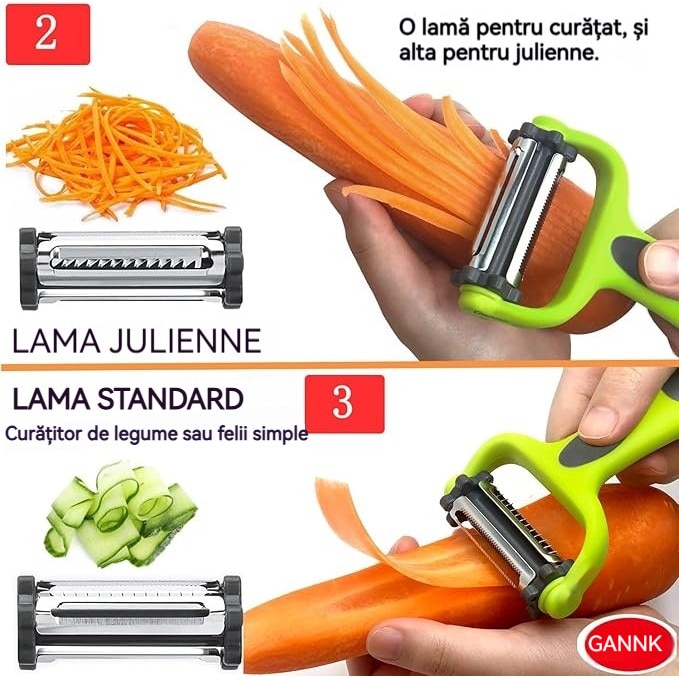 Curatator legume si fructe Kengege®, 3 in 1, cu functie julienne, inox ...