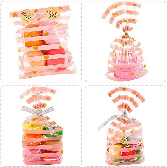 Pungi alimentare Kengege set 100 buc, roz cu dungi, 13x21cm, cu ...