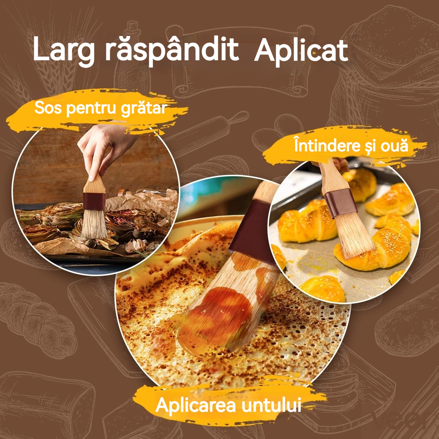 Set pensule pentru gatit Kengege®, manere din lemn de fag, 2.5cm si 4cm ...