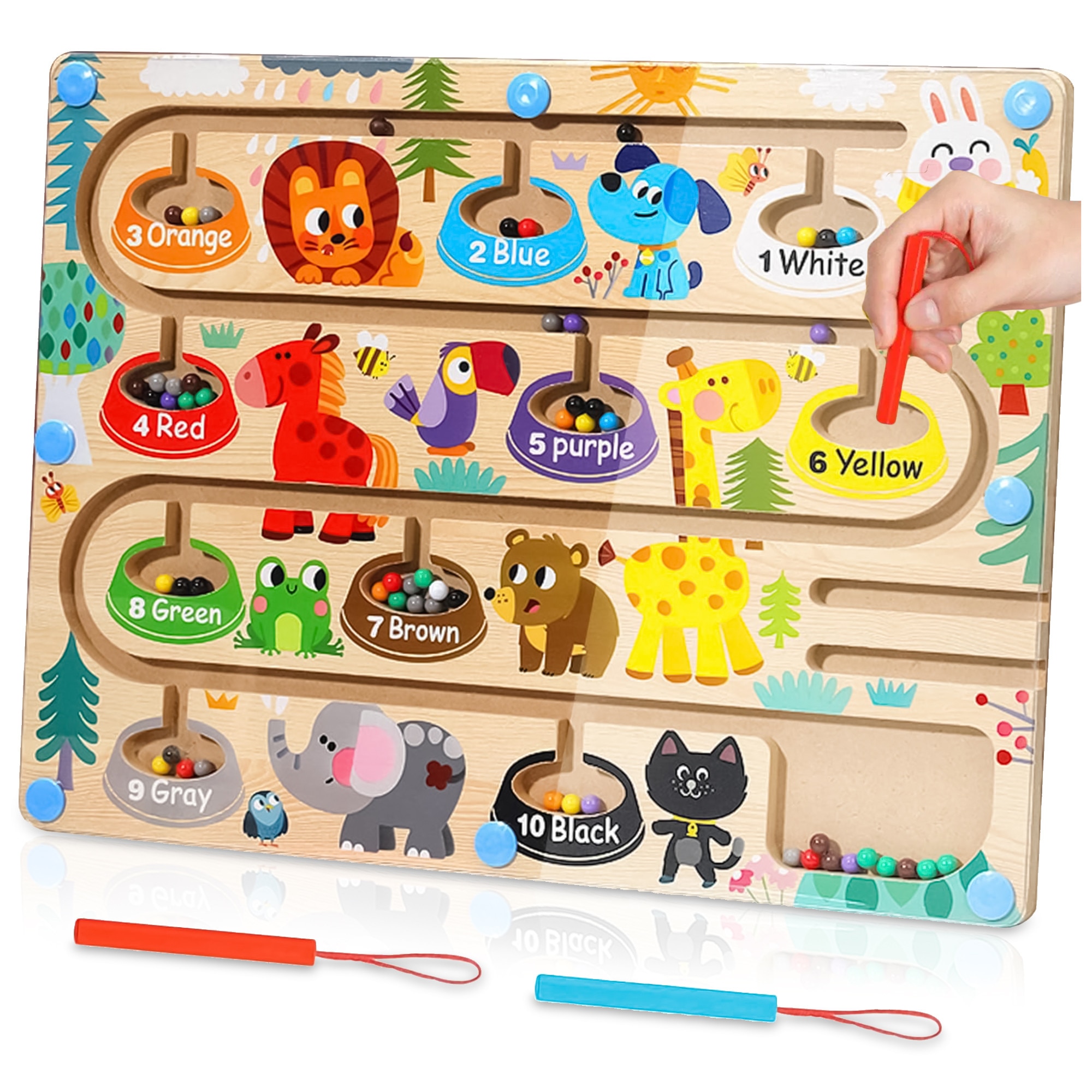 Labirint magnetic din lemn Montessori, joc educativ, 38,5x29cm, culori ...
