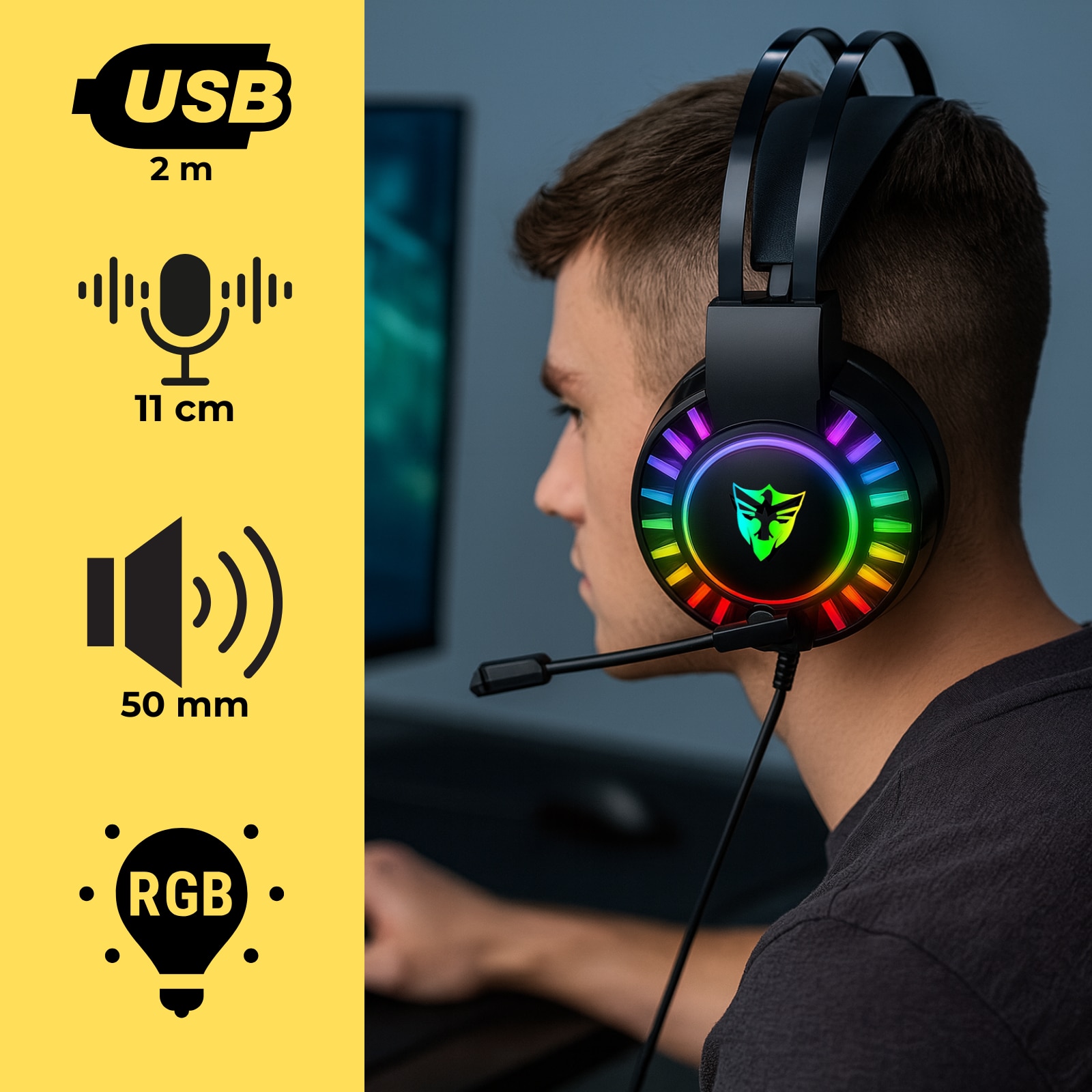 Casti Gaming LEWER®️ G505 RGB, Sistem Surround HD, Control Volum ...