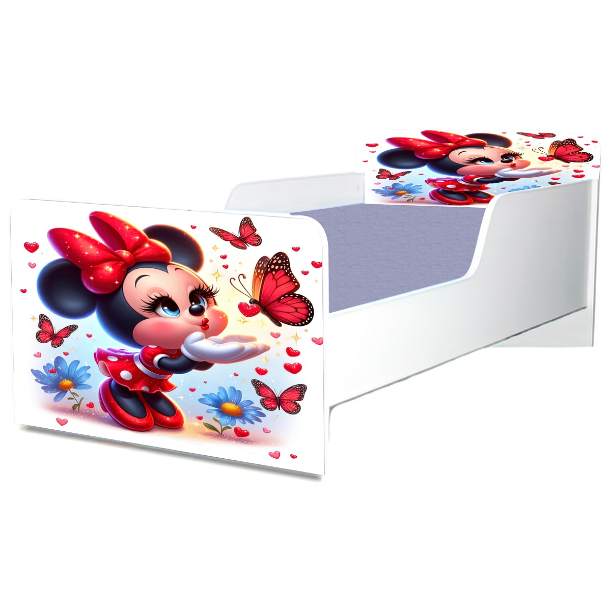 Pat Bebe Minnie, 160x80 cm, cu protectie si saltea inclusa - eMAG.ro