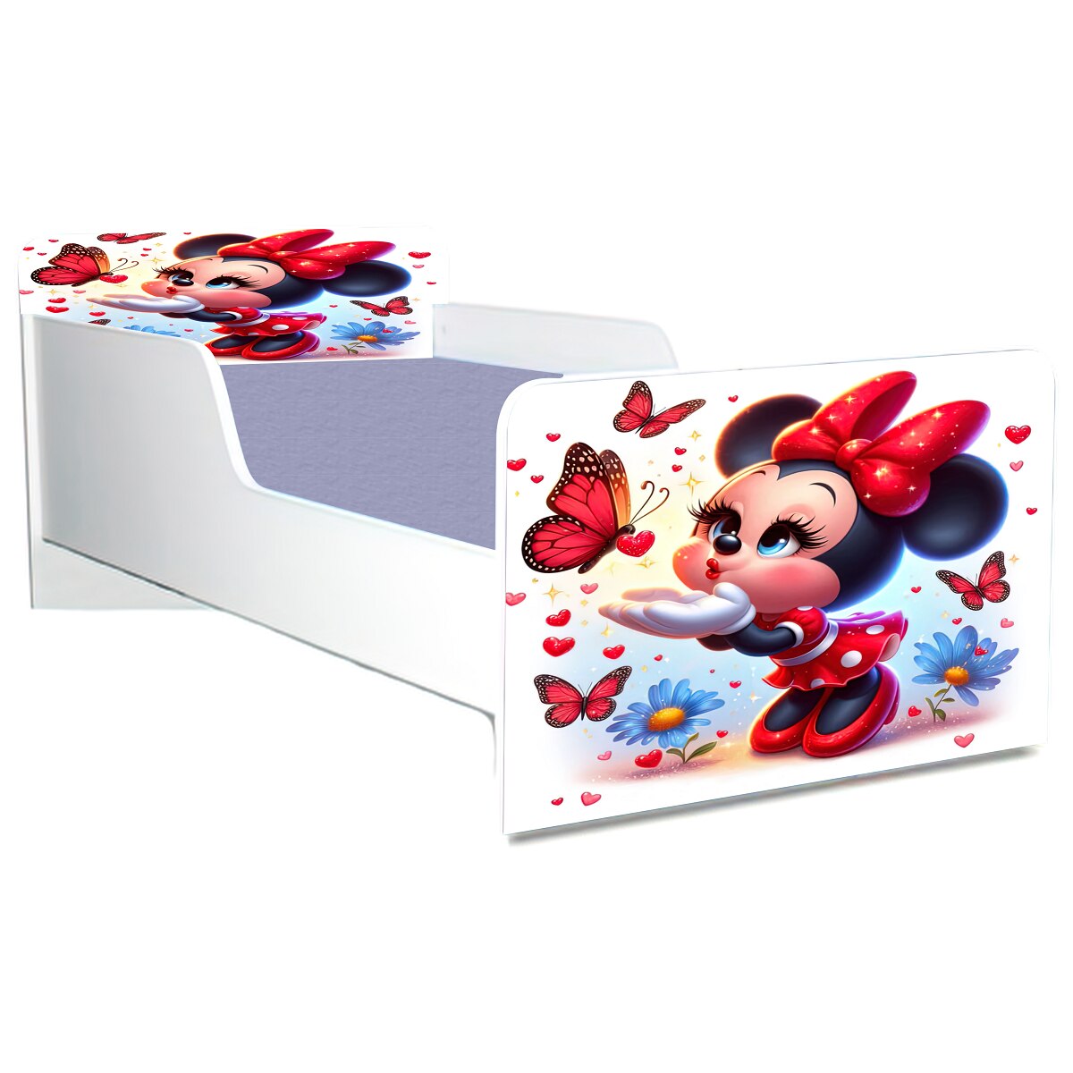 Pat Bebe Minnie, 160x80 cm, cu protectie si saltea inclusa - eMAG.ro