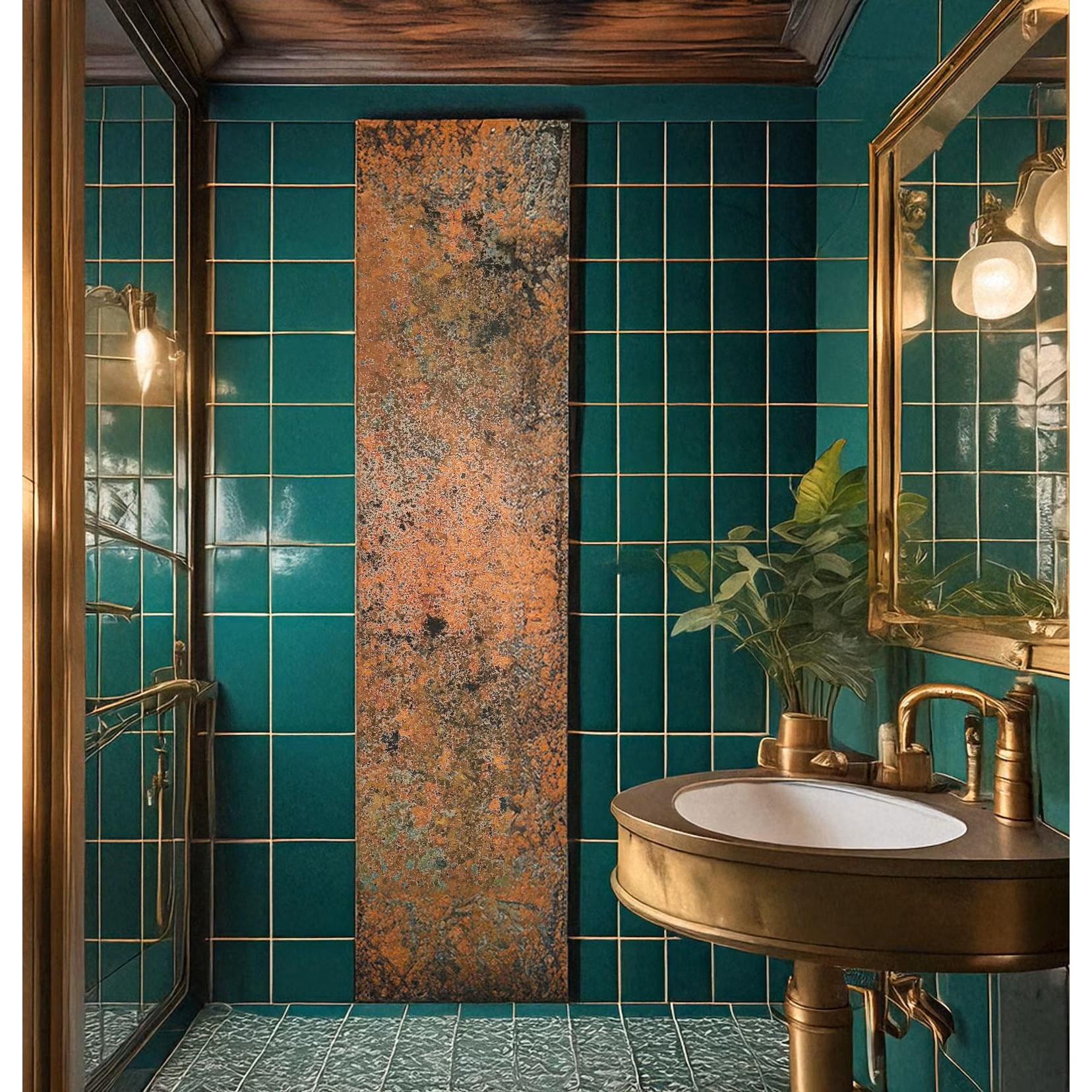 Panou decorativ din cupru Mystic Copper Nebula 100 × 50 cm, patinat ...