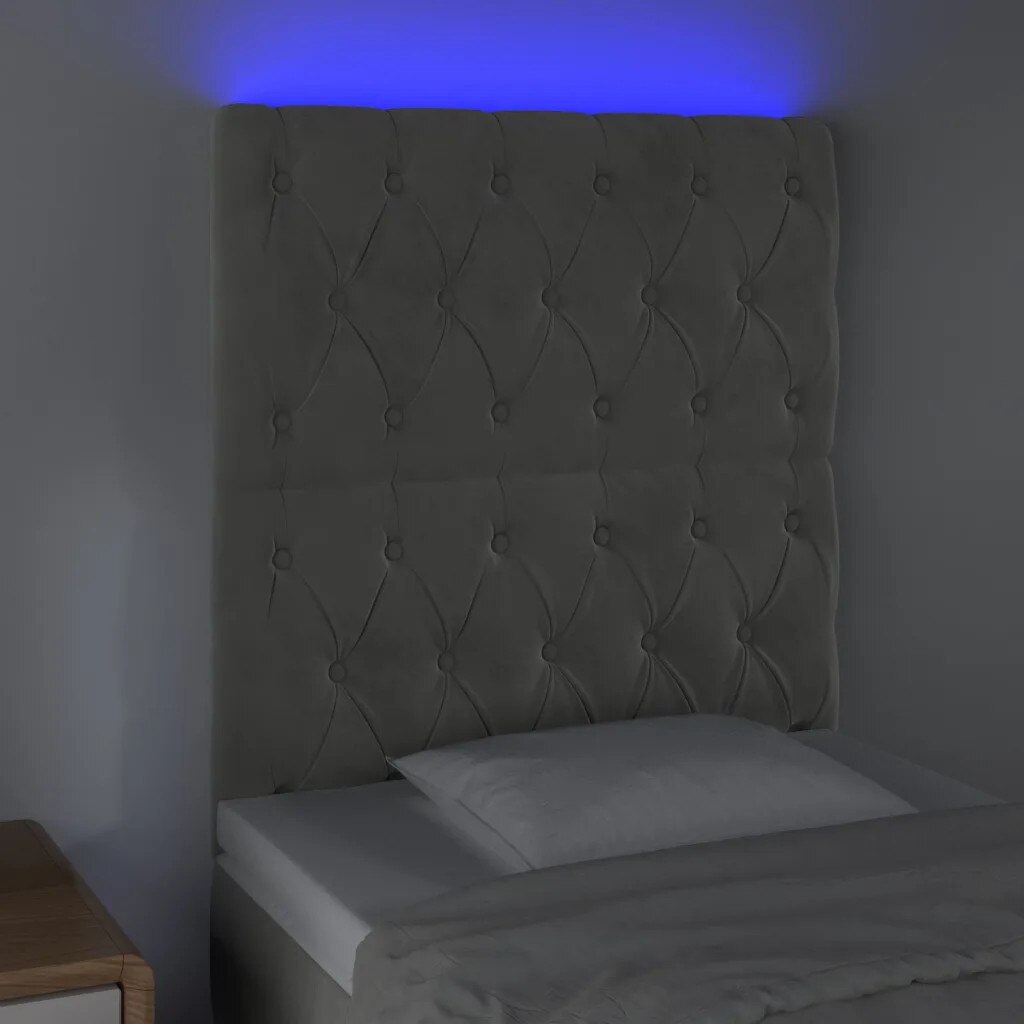 Tablie de pat cu LED, gri deschis, 80x7x118/128 cm, catifea - eMAG.ro