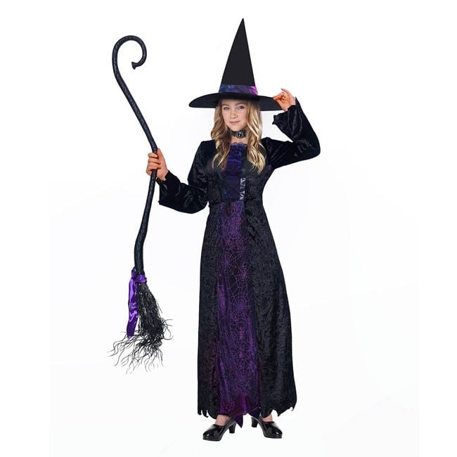 Costum Halloween Vrajitoare Copii - Rochie Lunga Neagra cu Palarie, Mov ...