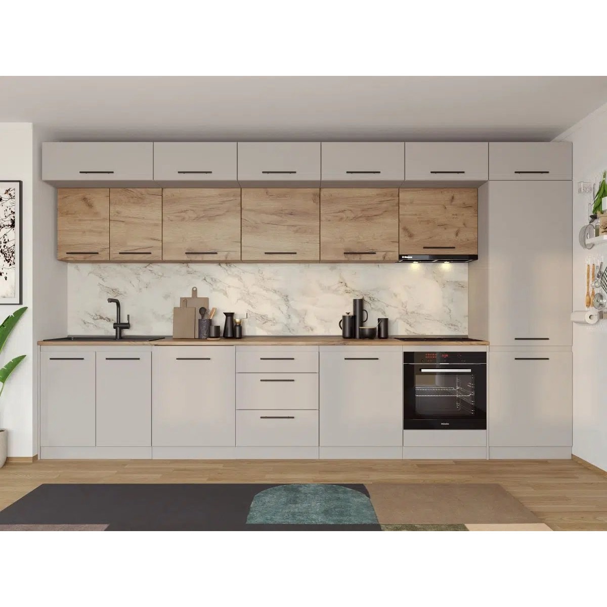 Set Mobila Bucatarie, Linea 380cm, Casmir/Stejar, C29, Pal Melaminat ...