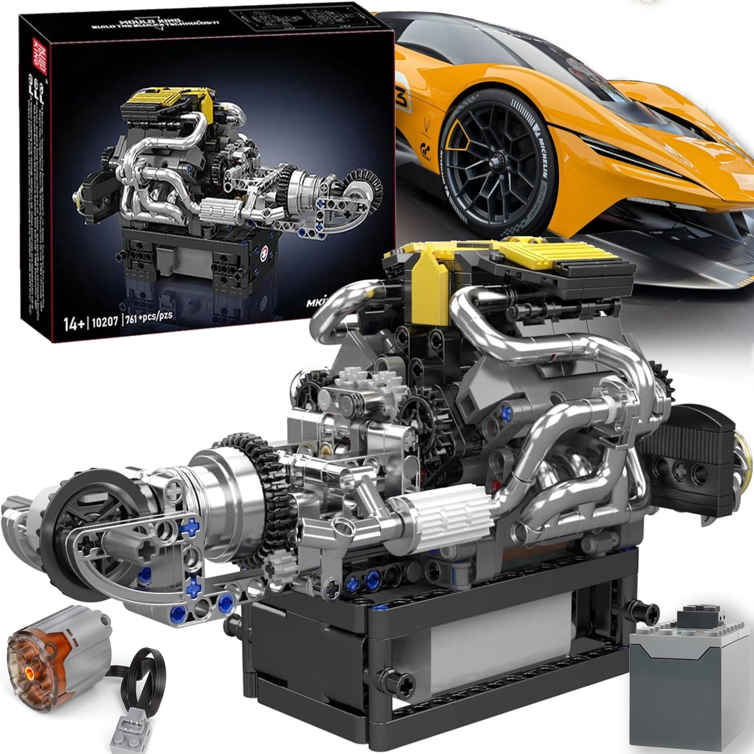 Set constructie motor V12, Excitat®, cu motor electric, 761 piese ...