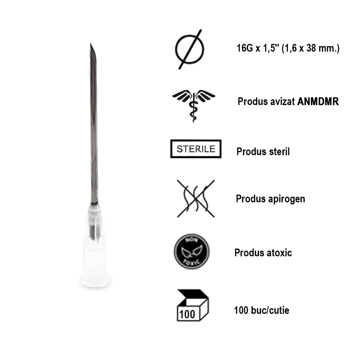 Ace Seringa de Unica Folosinta, Hipodermice, 16G x 1,5'' (1,2 x 38 mm ...