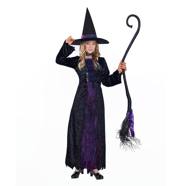 Costum Halloween Vrajitoare Copii - Rochie Lunga Neagra cu Palarie, Mov ...