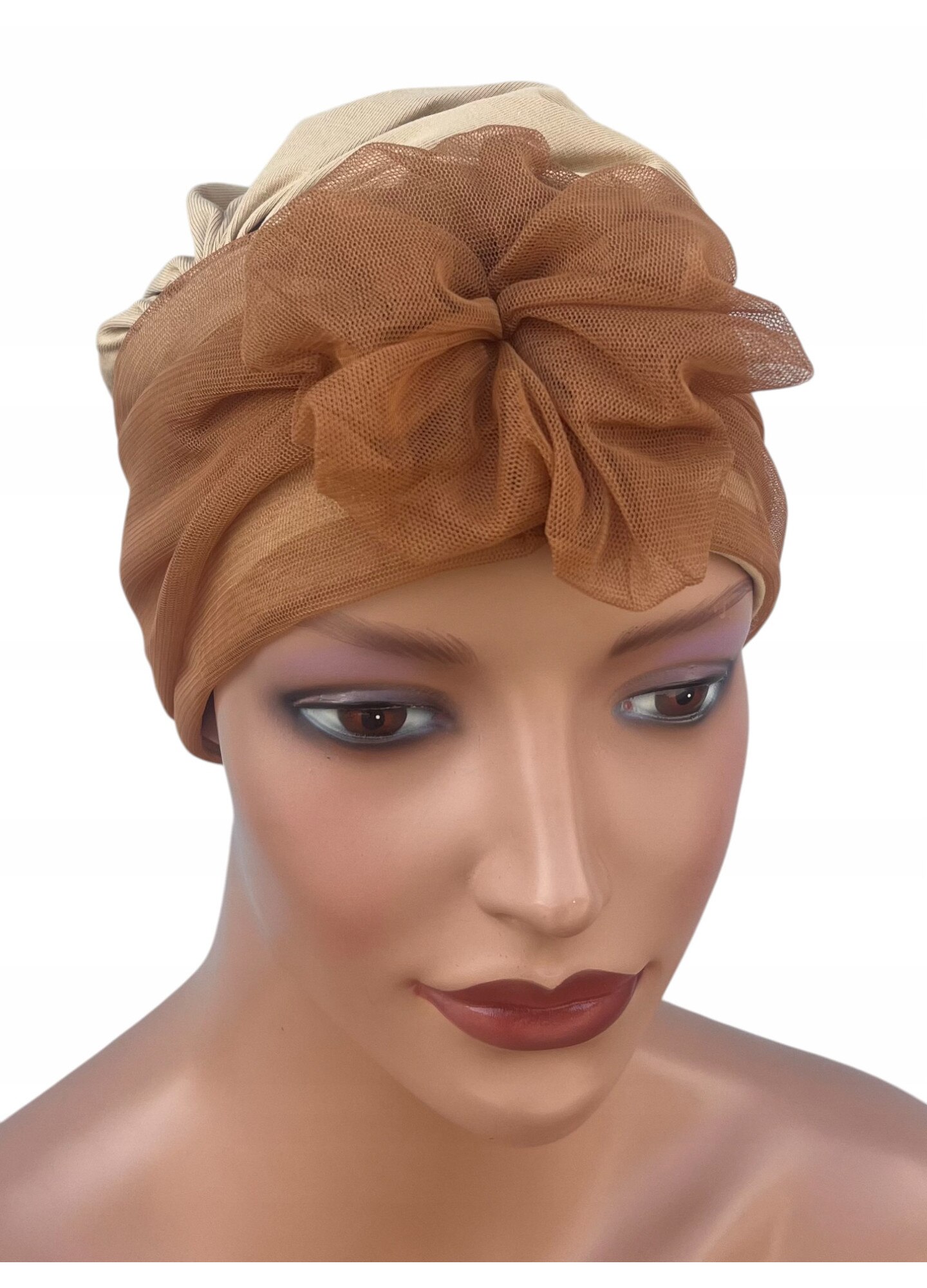 Turban elegant pentru femei, Kama, din bambus, cu plasa si floare ...