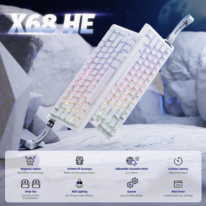 Tastatura mecanica de gaming 60%, ATTACK SHARK X68HE, comutatoare ...