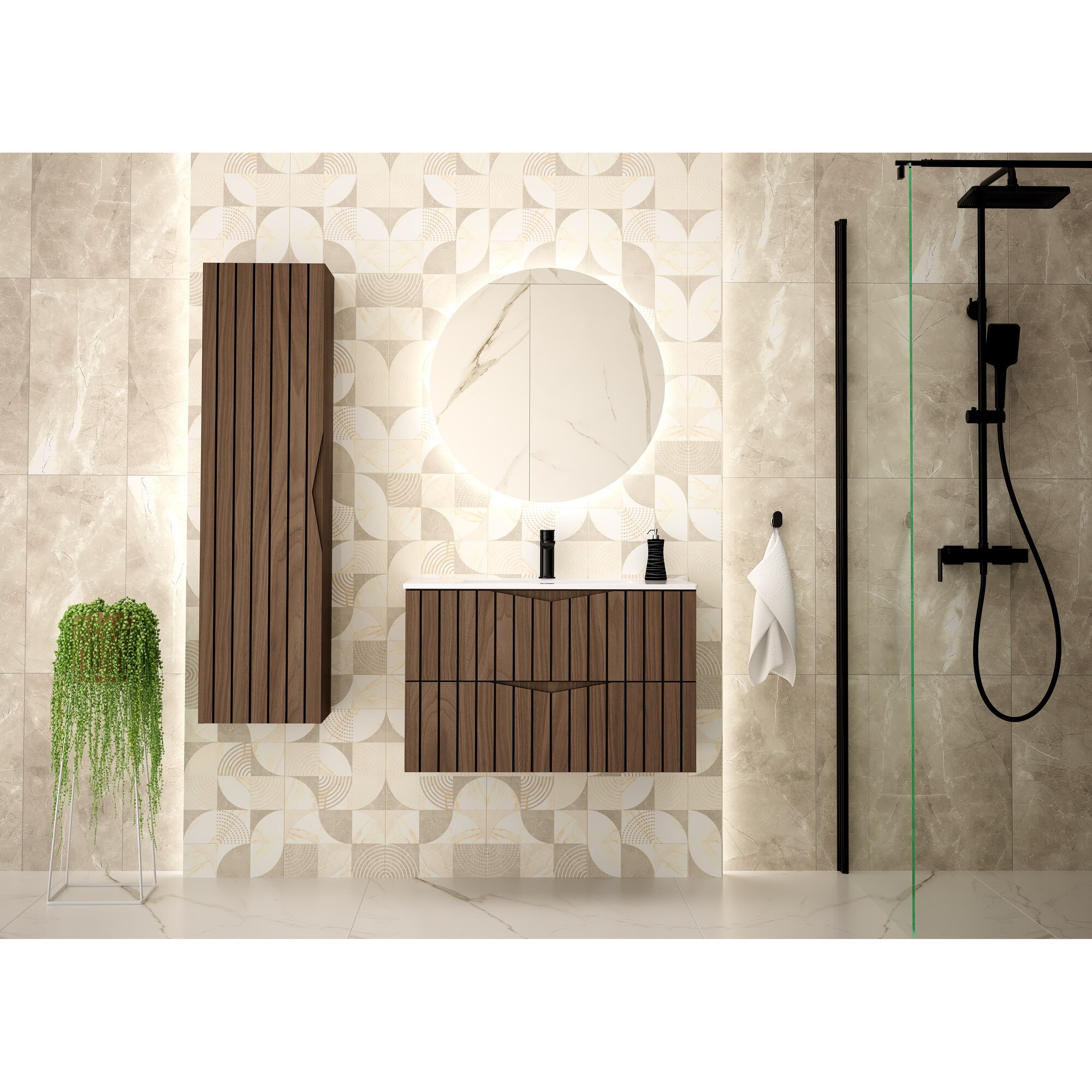 Set mobilier baie MEGSTYL STELLA, ceramica, cu oglinda, 3 rafturi ...