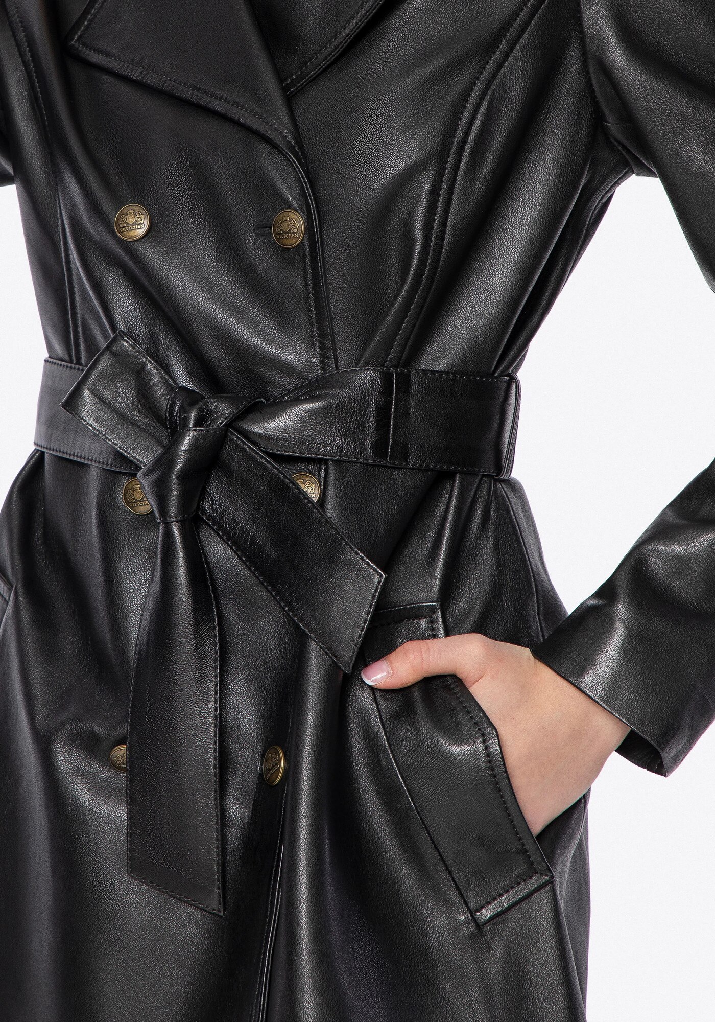 Palton dama, Wittchen, piele naturala, croiala cambrata, negru, M INTL ...