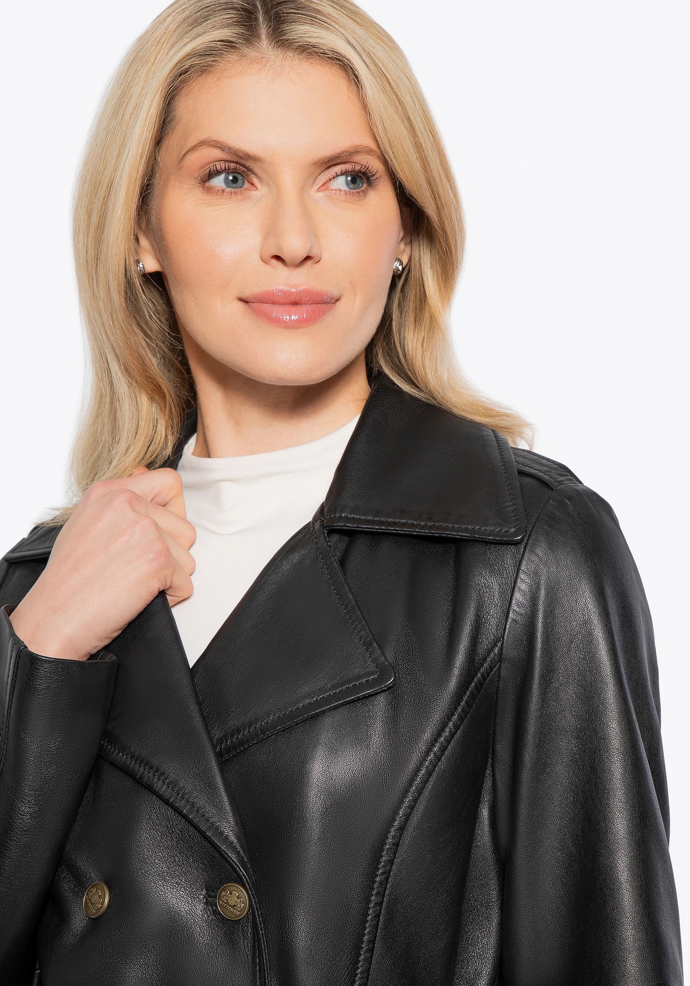 Palton dama, Wittchen, piele naturala, croiala cambrata, negru, M INTL ...