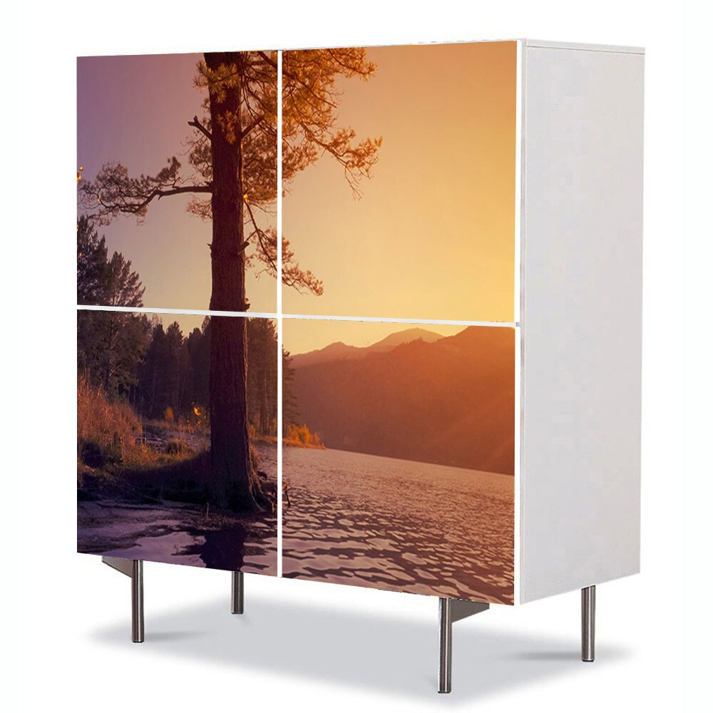 Comoda cu 4 Usi Art Work Peisaj de Toamna cu Copac cu radacini in apa ...