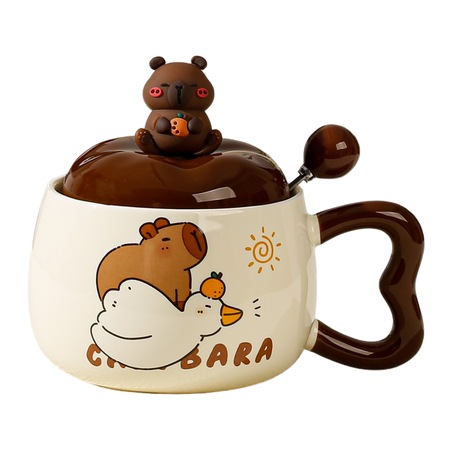 Cana ceramica, Ceasca de cafea, Set cu lingura si capac pentru cana ...