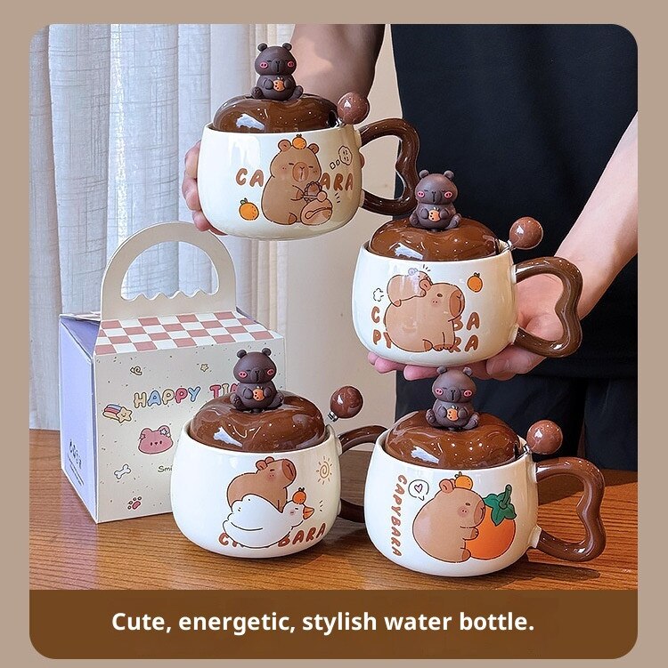 Cana ceramica, Ceasca de cafea, Set cu lingura si capac pentru cana ...