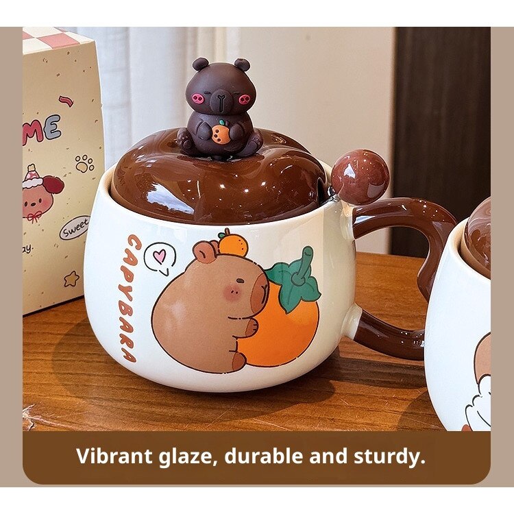 Cana ceramica, Ceasca de cafea, Set cu lingura si capac pentru cana ...