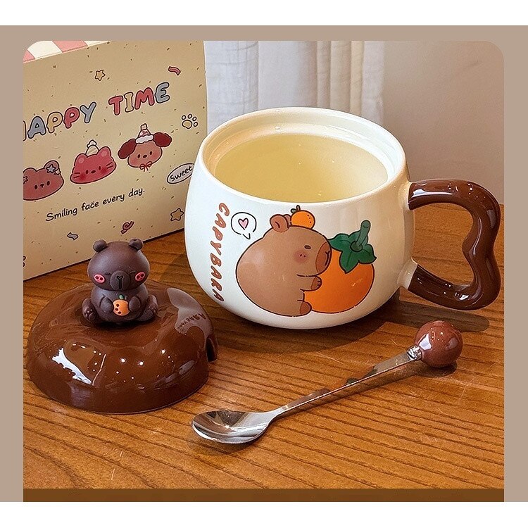 Cana ceramica, Ceasca de cafea, Set cu lingura si capac pentru cana ...