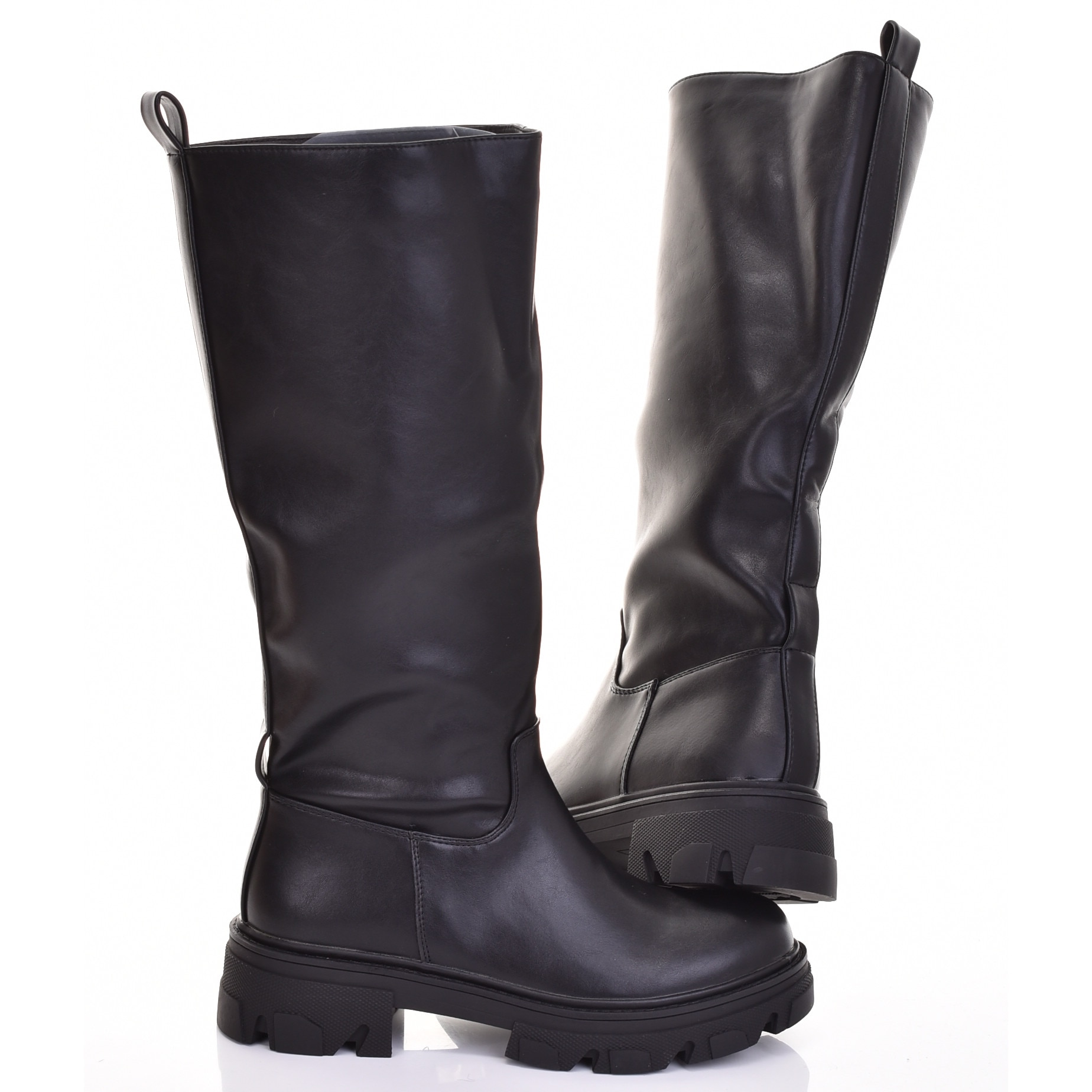 Cizme dama Martinus, slip-on, peste genunchi, cu platforma, negru ...