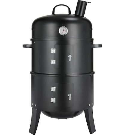 Afumatoare pentru gratar pe carbune, 3 in 1 verticala Ø45cm, termometru ...