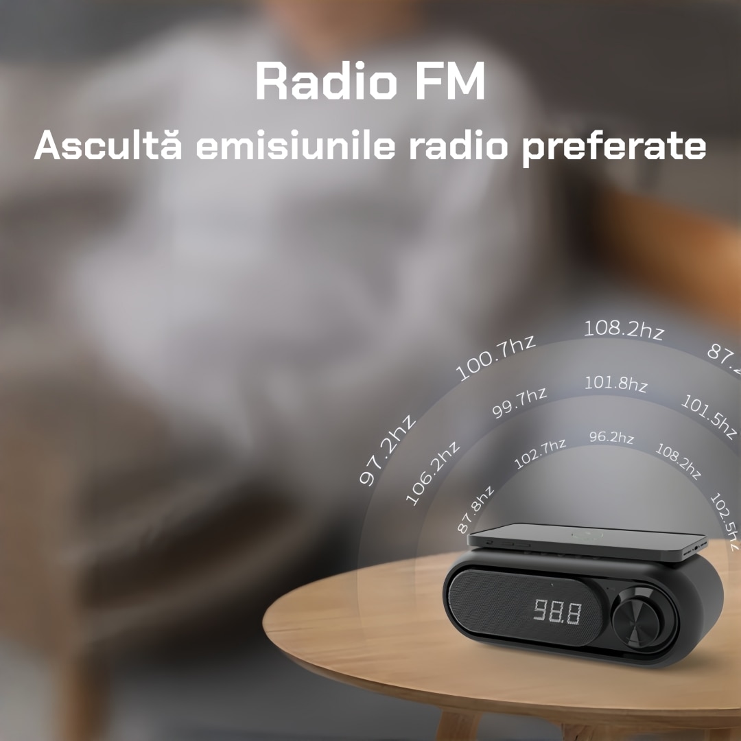 Boxa cu ceas Bluetooth si incarcare wireless, incarcare wireless 15W ...