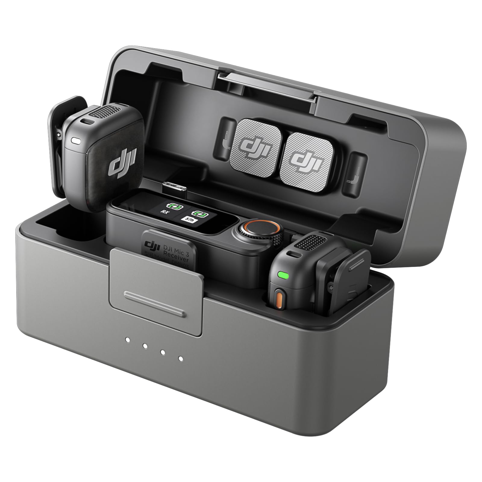 Microfon wireless DJI Mic 3, set (2 emitatoare + 1 receptor), suport de ...