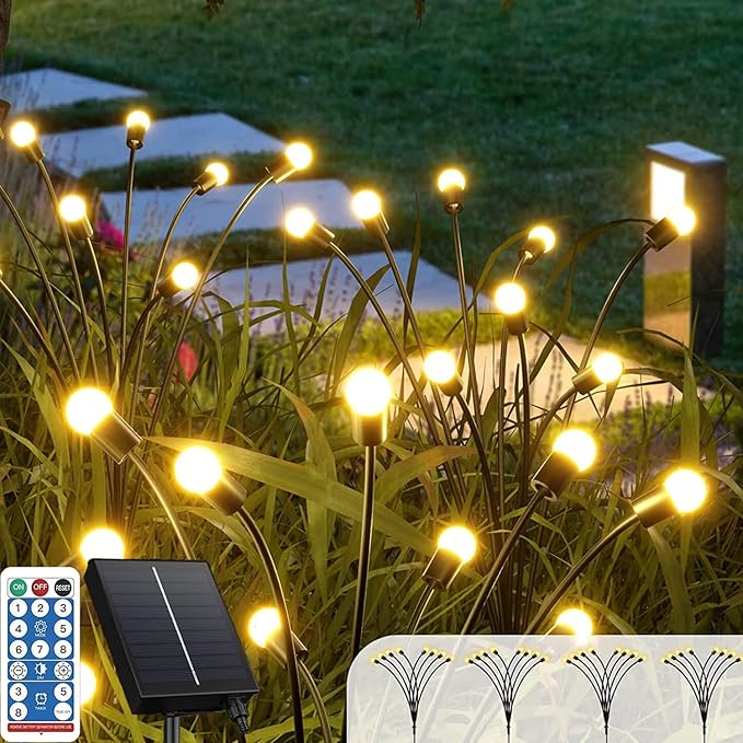 Set 4 lumini solare gradina PKKP Firefly, 8 LED, licurici, telecomanda ...