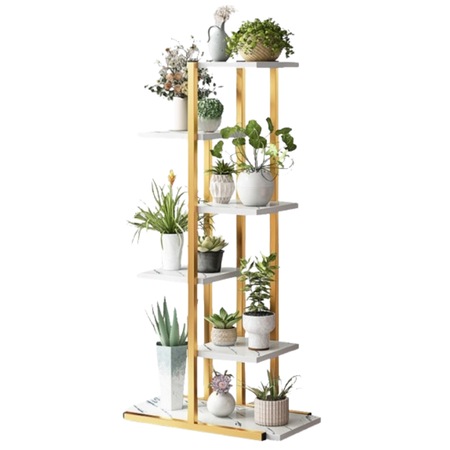 Suport ghivece flori Macvi® cu 6 rafturi, alb si maro, 113x60x20cm ...
