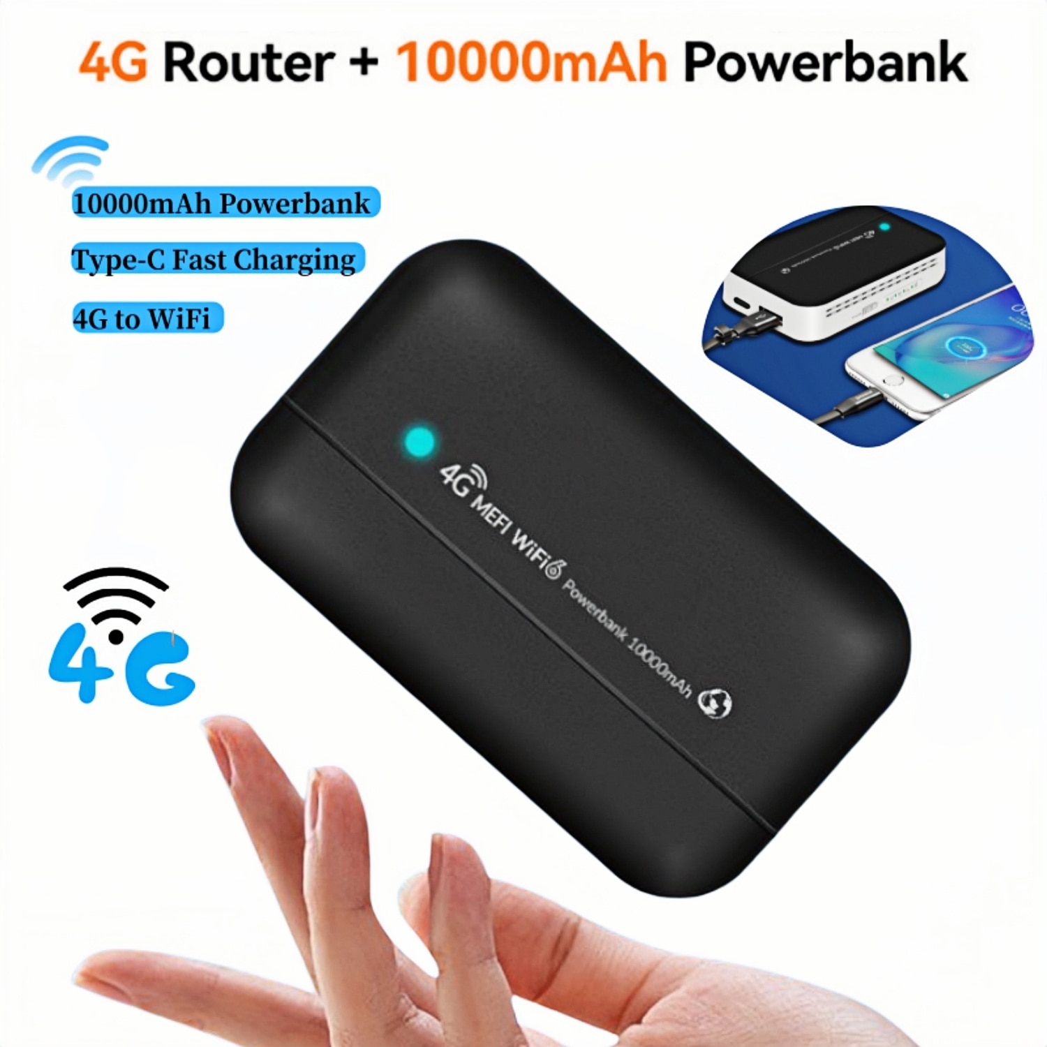 Modem WIFI de Buzunar, MOSMAOO®, 10000mAh, 4G LTE, 150Mbps, Cu baterie ...