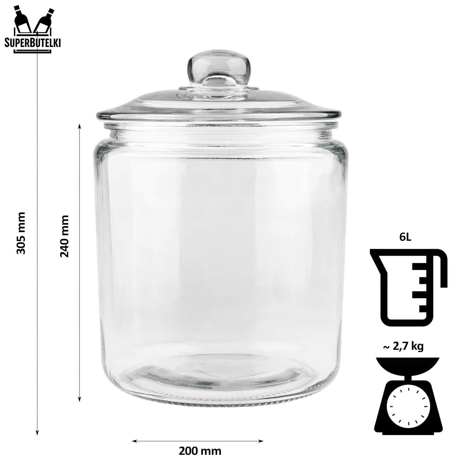Set Borcan De Sticla 6L Cu Capac, Capacitate 6000 ml, Sticla Solida ...