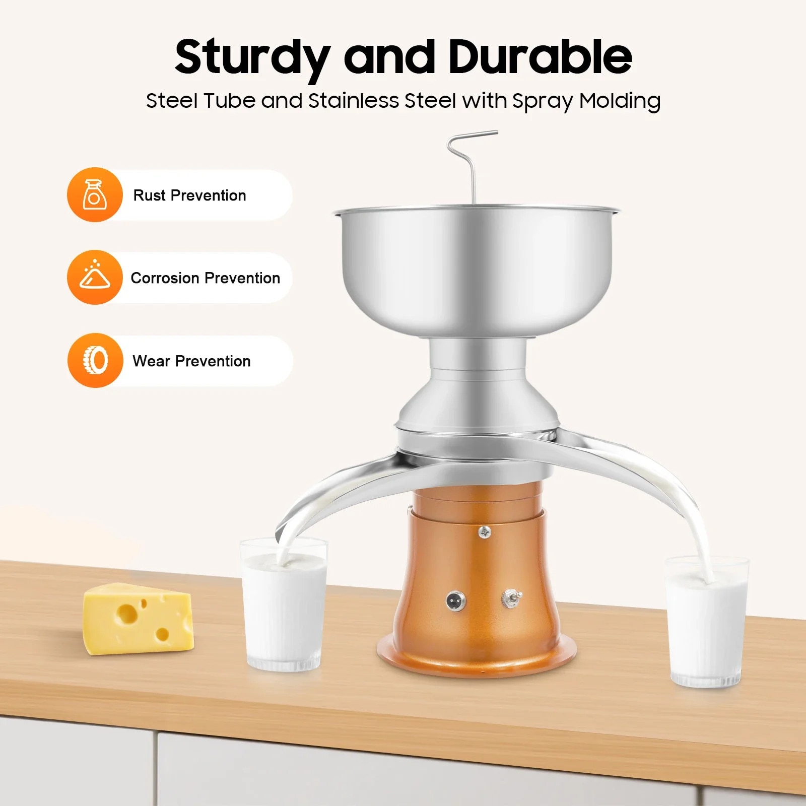 Separator de smantana pentru lapte, 50L/H, otel inoxidabil, galben ...