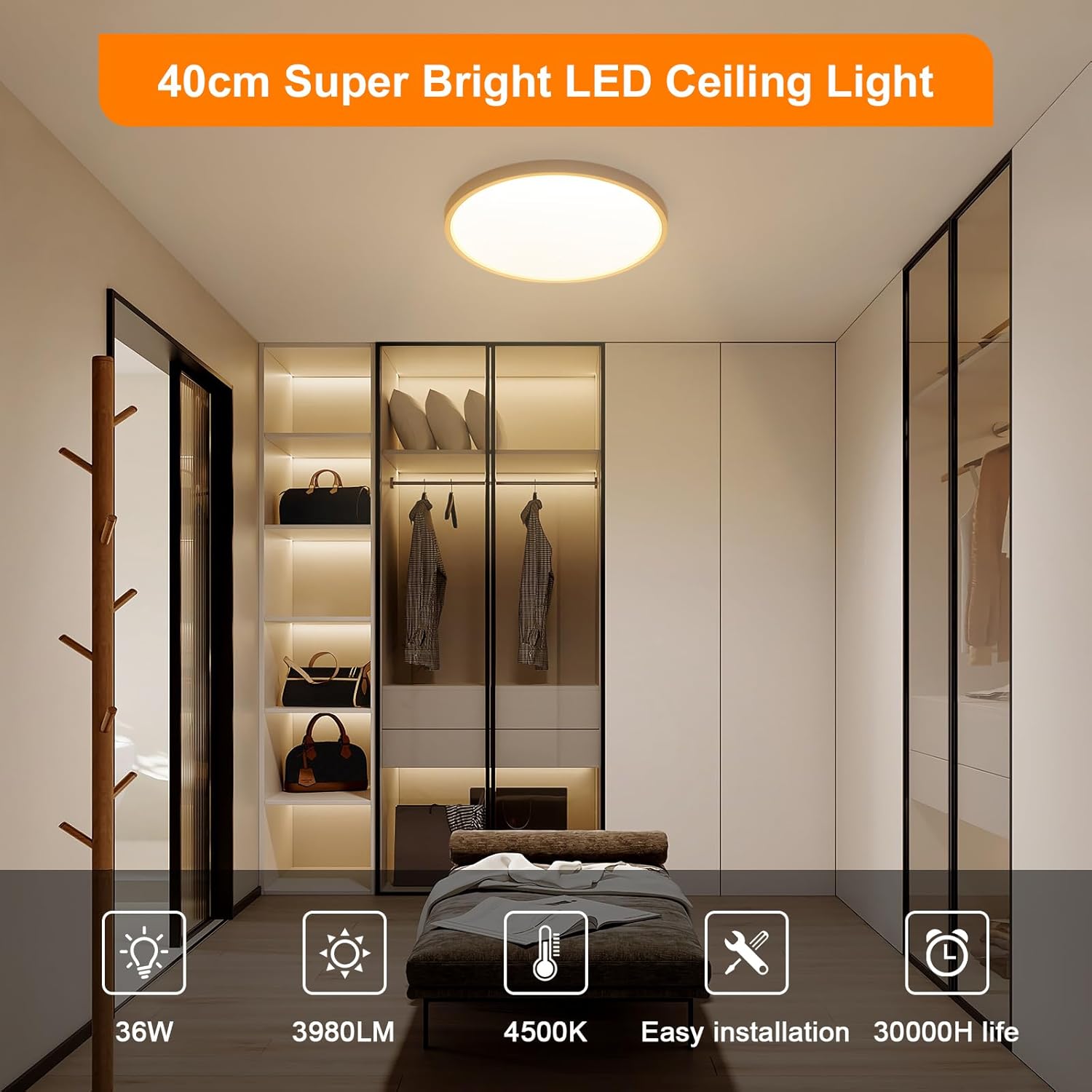 Lampa de tavan LED, Toolight,40cm, 36W, Rotunda, Rezistenta la apa IP44 ...
