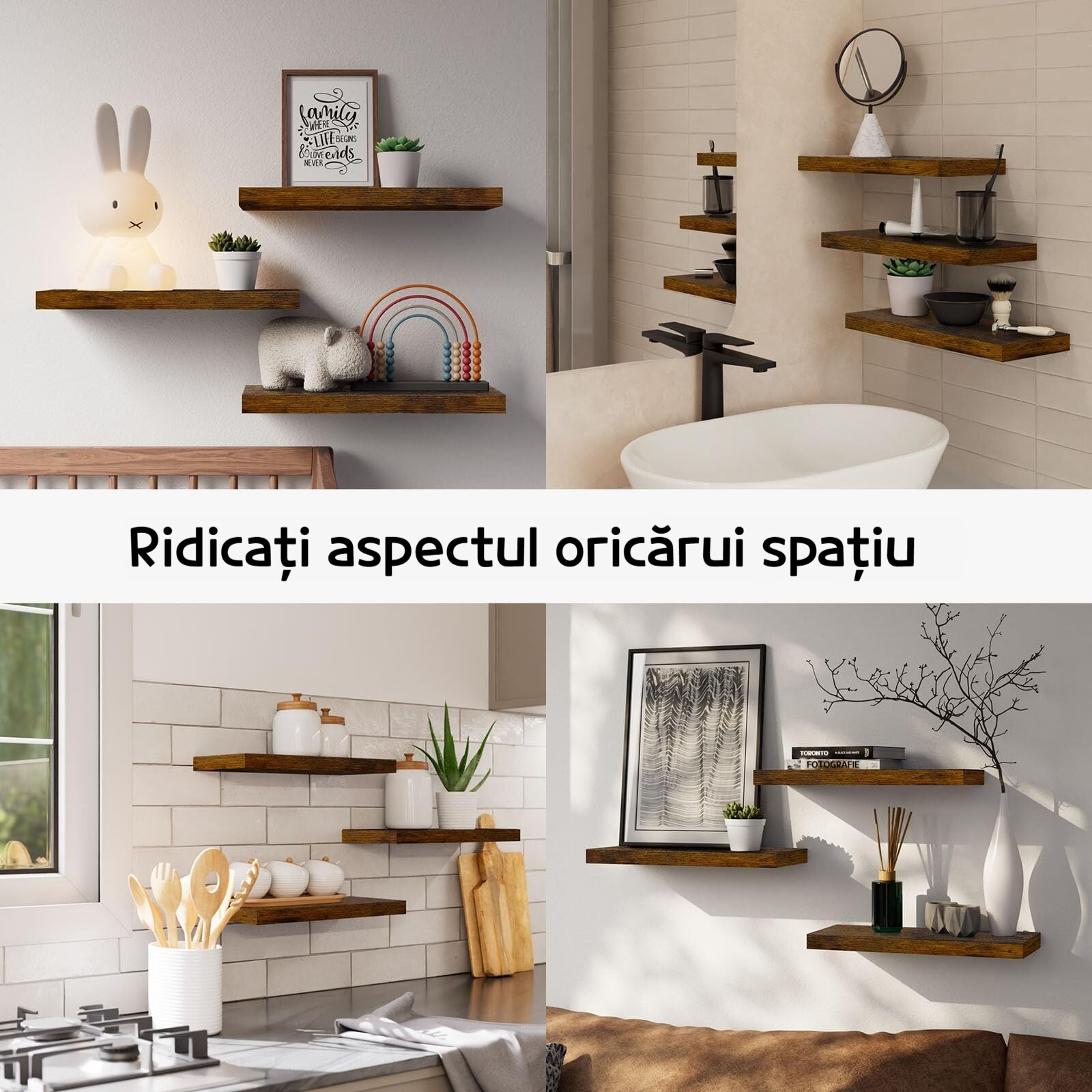 Raft pentru perete, XICENRM®, 3 buc, MDF/PVC, montate pe perete, maro ...