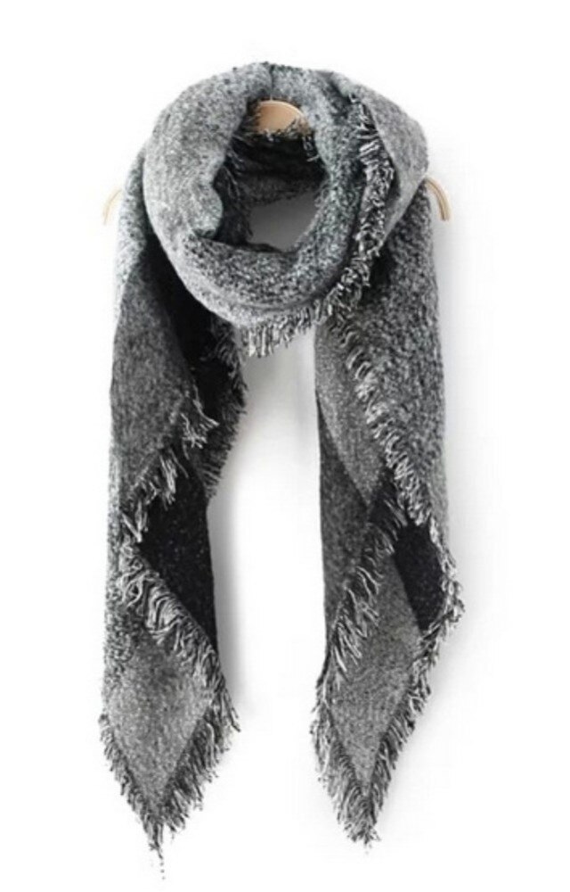Fular Supradimensionat Femei din Pashmina si Lana Nuante Negru Gri ...