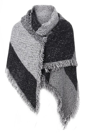 Fular Supradimensionat Femei din Pashmina si Lana Nuante Negru Gri ...