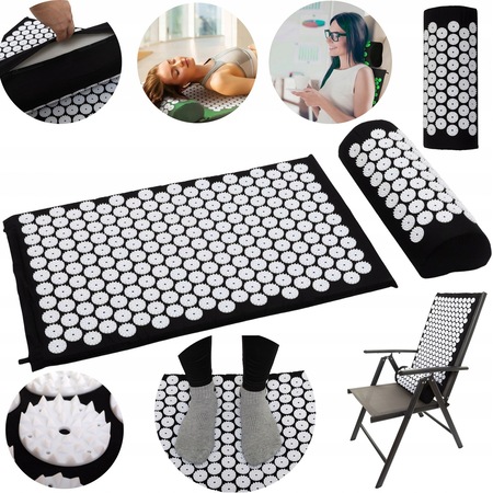 Saltea de acupresura set cu pernuta, neagra, 63x40cm, 460 rozeturi cu ...