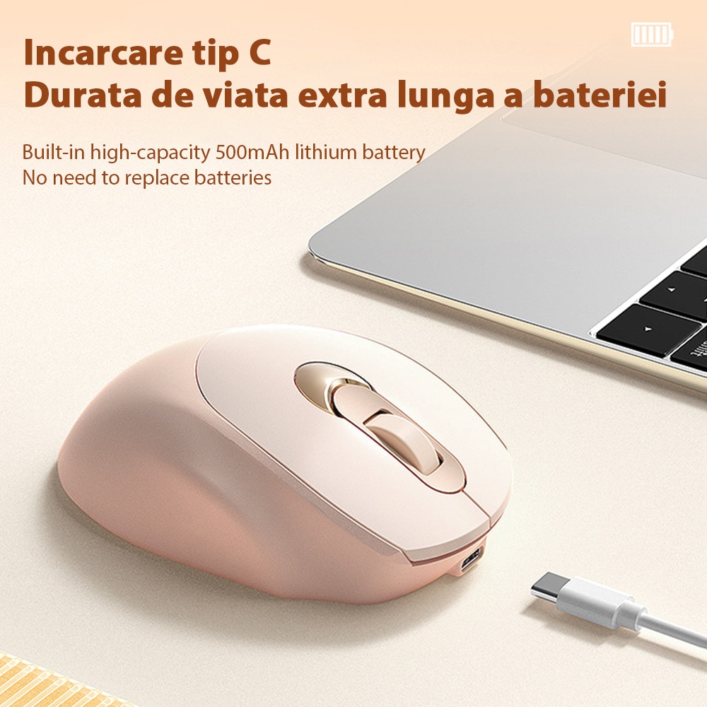 Mouse fara fir, DONFANLIA®, Bluetooth 5.1 si 2.4GHZ, Reglabil 1000/1200 ...
