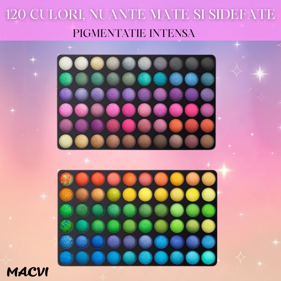 Trusa machiaj Macvi® paleta farduri ochi, 120 culori, nuante mate si ...
