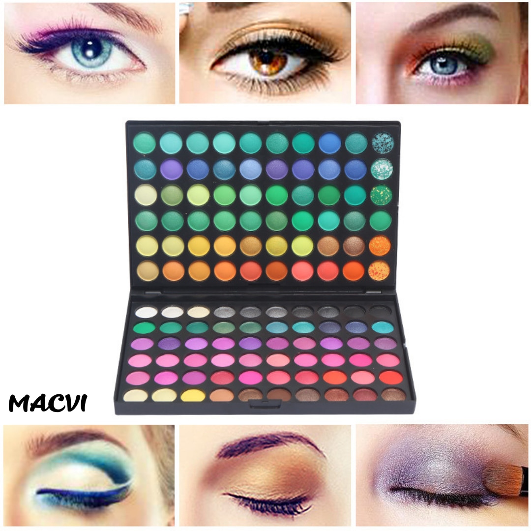 Trusa machiaj Macvi® paleta farduri ochi, 120 culori, nuante mate si ...