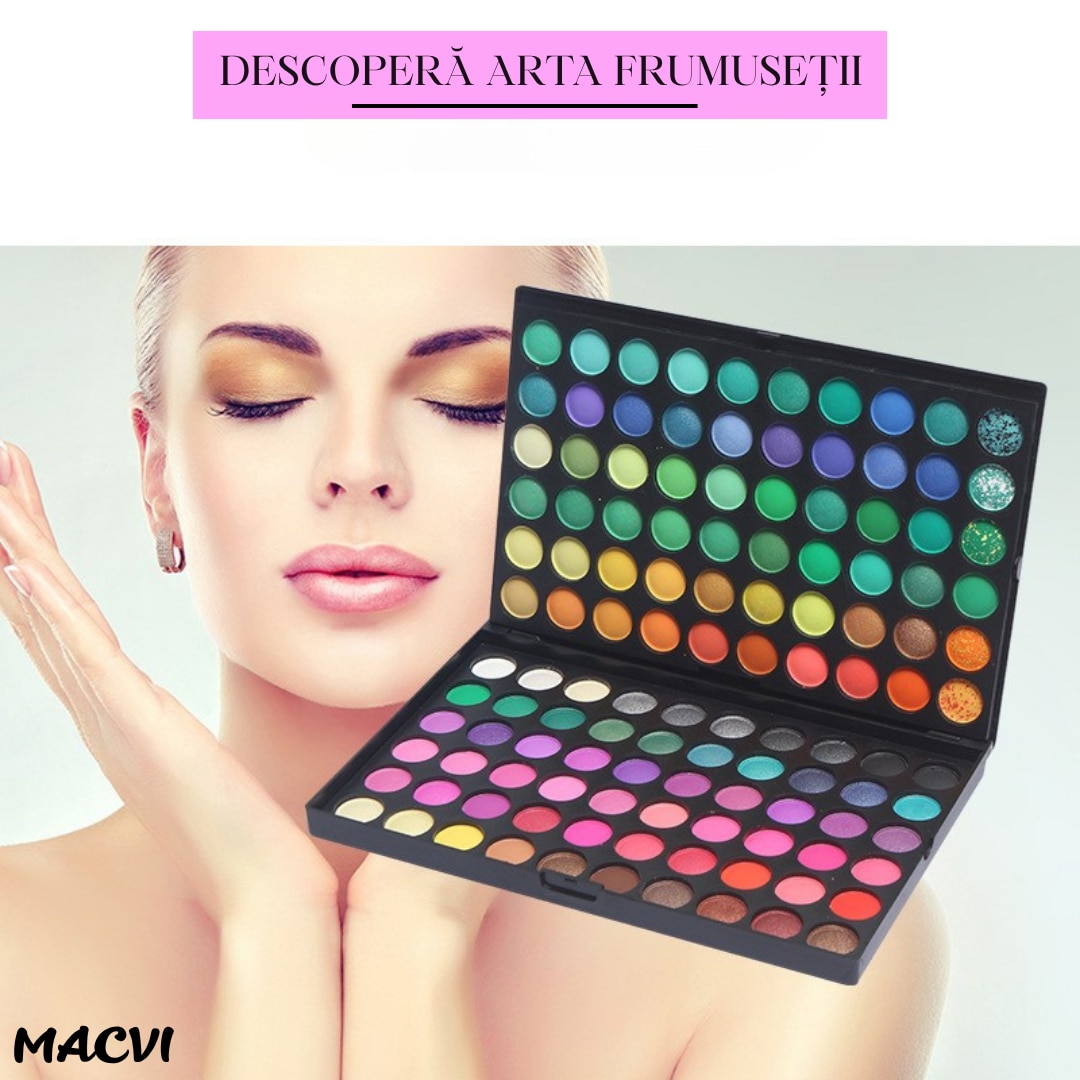 Trusa machiaj Macvi® paleta farduri ochi, 120 culori, nuante mate si ...