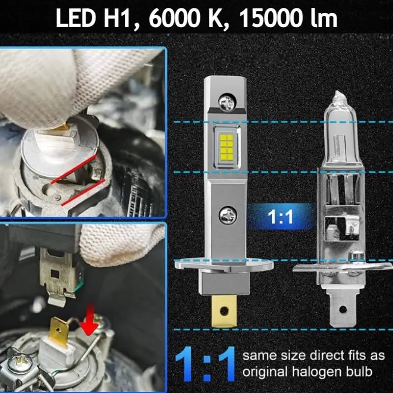Set 2 becuri LED W H1 120W, 15000Lm, 12V, 6000K, lumina alb-rece - eMAG.ro