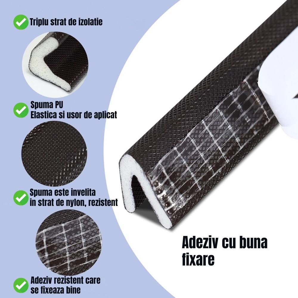Banda etansare usi si fereastre, 6m x 17mm, Triplu strat, Profil V ...