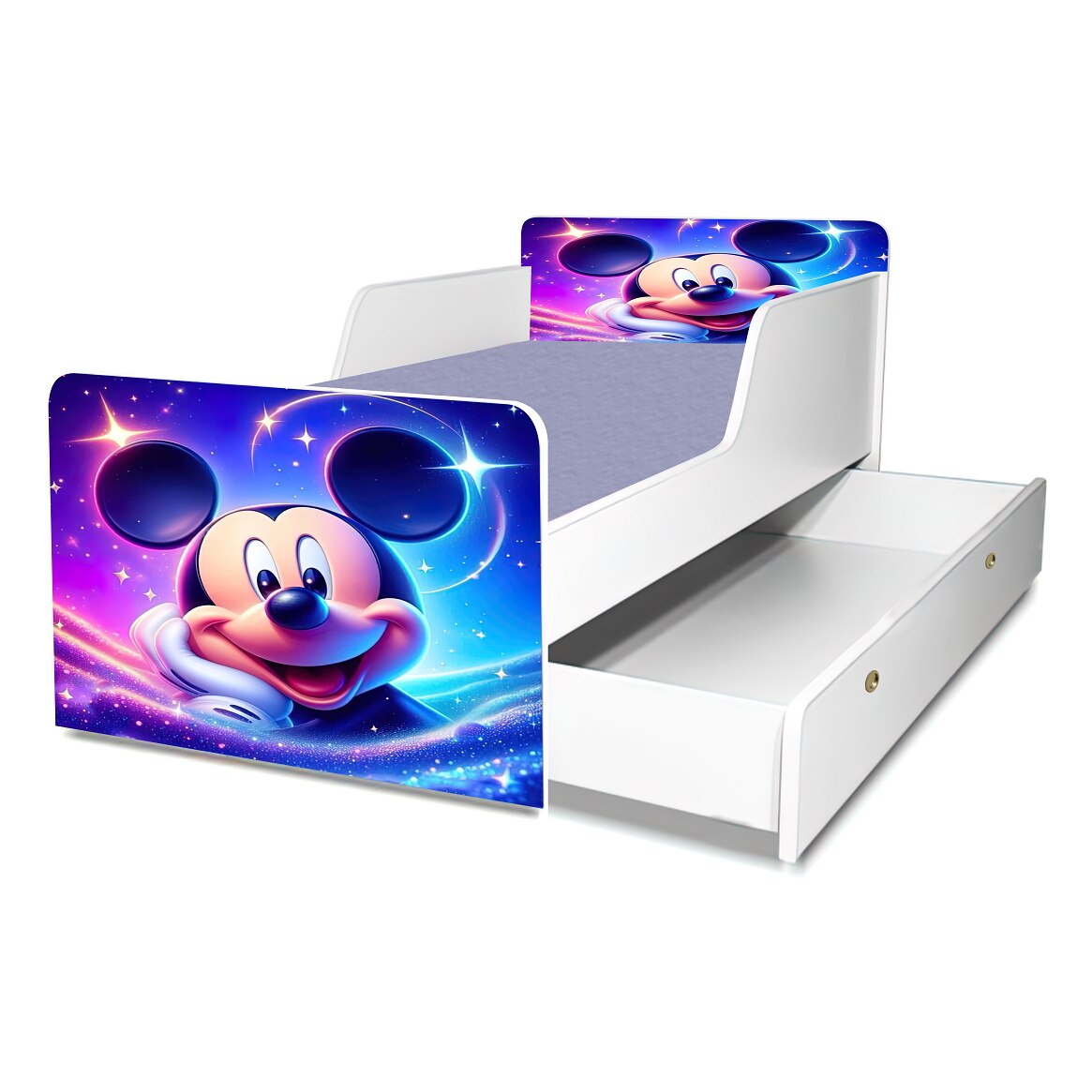 Pat Mickey Mouse, 160x80 cm, cu sertar, protectie si saltea inclusa ...