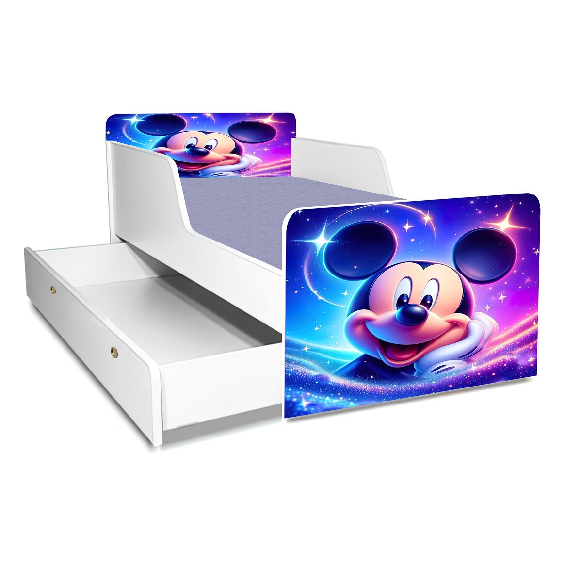 Pat Mickey Mouse, 160x80 cm, cu sertar, protectie si saltea inclusa ...