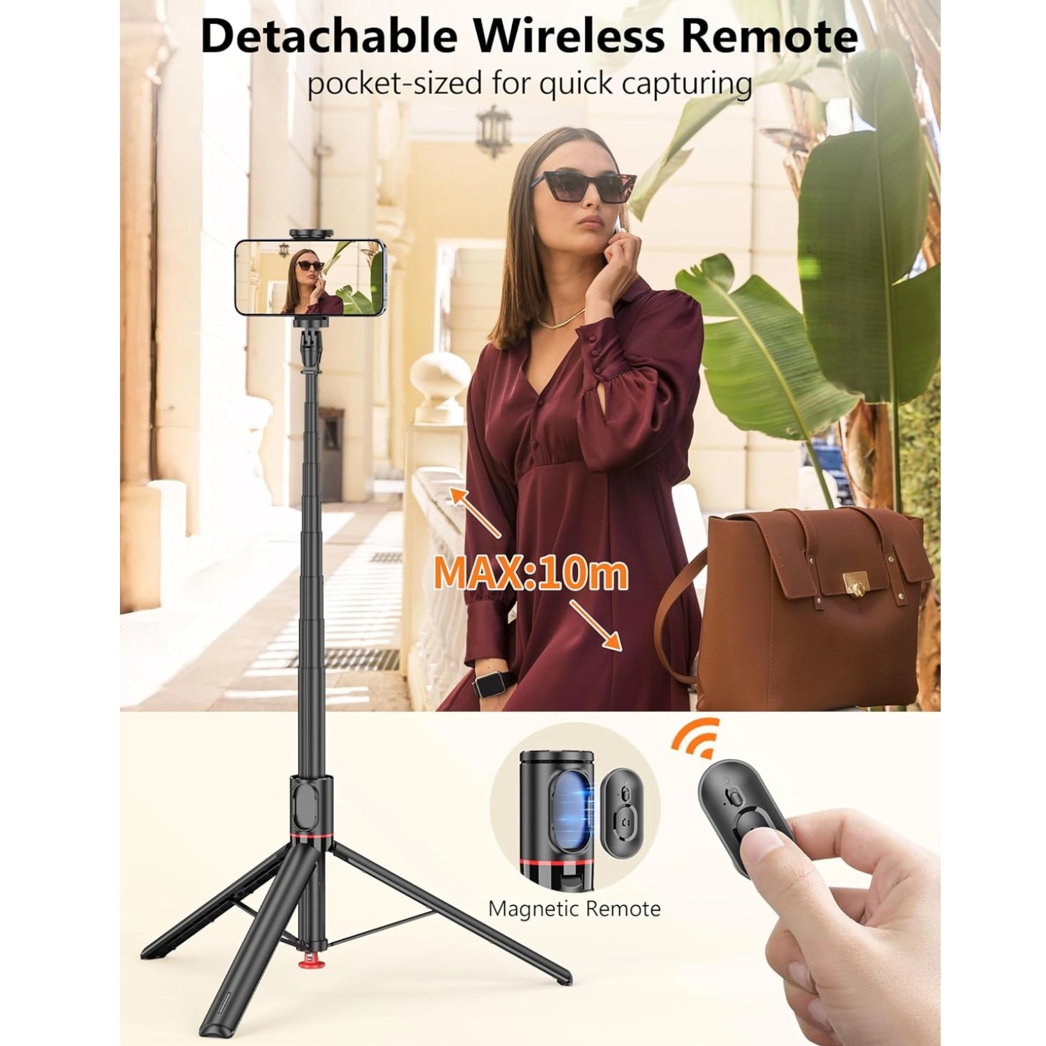 Статив за телефон, Omelivon, селфи стик, 33-177 см, Bluetooth ...